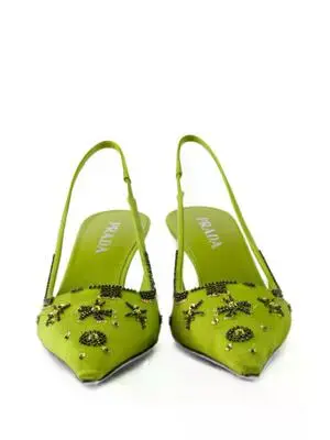 Prada Embroidered Satin Slingback Pumps