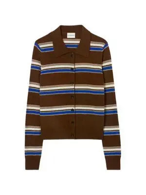 Claudie Pierlot Striped Knit Cardigan With Cashmere And Shirt Collar