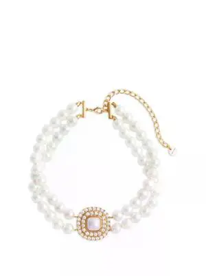 SELF-PORTRAIT Crystal-embellished Faux-pearl Choker - Gold
