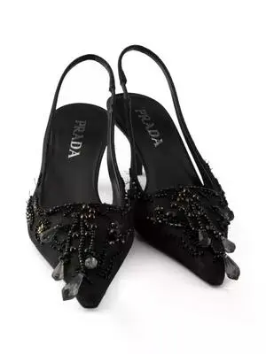 Prada Embroidered Satin Slingback Pumps