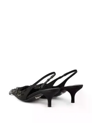 Prada Embroidered Satin Slingback Pumps