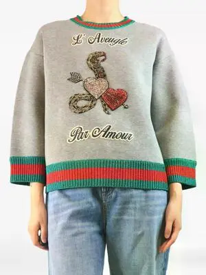 Gucci Cotton Beaded Detail Crew Neck Long Sleeve Sweatshirt