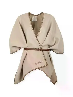 Max Mara Belted Cape With Whipstitch Trim
