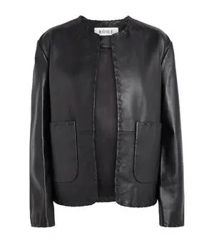 RÓHE Leather Jacket With Blanket Stitch Detailing - Black