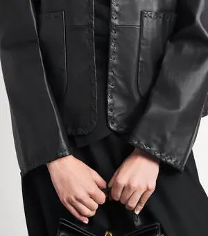RÓHE Leather Jacket With Blanket Stitch Detailing