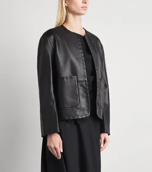 RÓHE Leather Jacket With Blanket Stitch Detailing