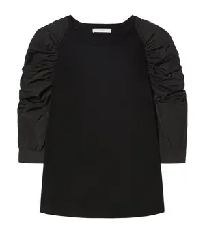 Marina Rinaldi Cotton T-shirt With Voluminous Ruched Sleeves