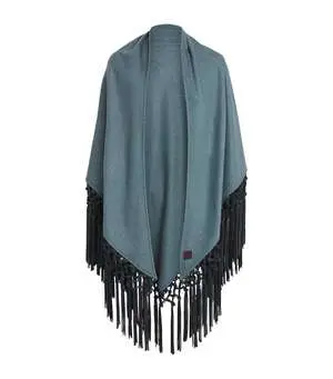 Colombo Cashmere And Leather Fringe-trim Cape - Blue