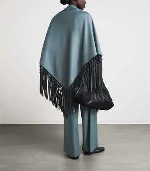 Colombo Cashmere And Leather Fringe Cape