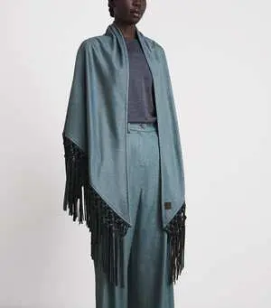 Colombo Cashmere And Leather Fringe Cape