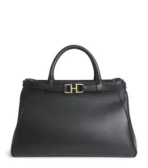 Harrods Medium Leather Grace Top-handle Bag - Black