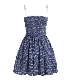Matteau Shirred Cotton Mini Dress With Geometric Print