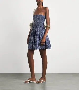 Matteau Shirred Cotton Mini Dress With Geometric Print