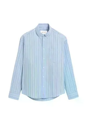 AMI Paris Boxy Striped Cotton Shirt With Embossed De Coeur - Blue