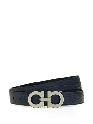 FERRAGAMO Gancini Buckle Textured Leather Belt - Blue