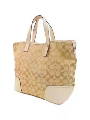 COACH VINTAGE Monogram Print Leather Trim Tote Bag