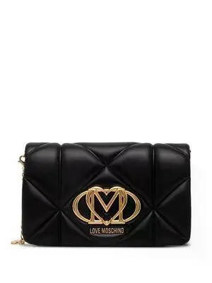 Moschino Quilted Logo-plaque Shoulder Bag - Black