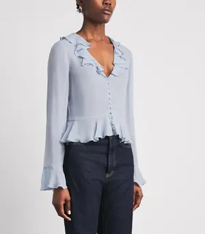 Paige Peplum Getty Blouse With Ruffled Neckline And Flounce Cuffs