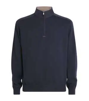 Paul & Shark Virgin Wool Quarter-zip Sweater - Navy