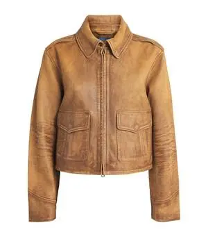 Polo Ralph Lauren Distressed Cropped Leather Jacket