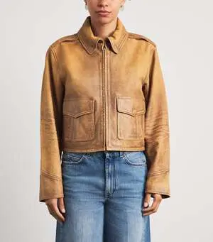 Polo Ralph Lauren Distressed Cropped Leather Jacket