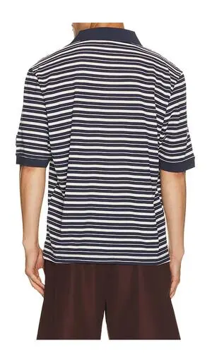 MANORS Goat Pique Stripe Polo In . Also - Navy
