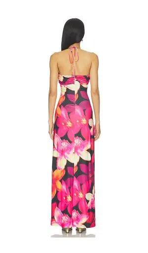 RUNAWAY THE LABEL Nina Ruched Halter Maxi Dress