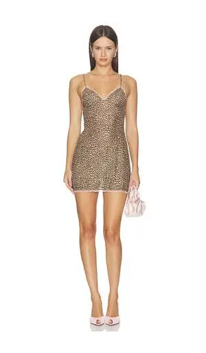 GUIZIO Tallulah Mesh Slip Dress - Brown