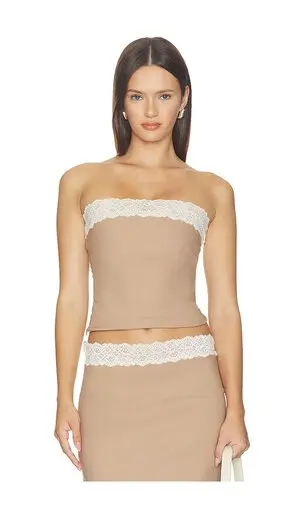 AMELIE TEJE Coucou Cropped Top With Scalloped Lace Trim - Beige