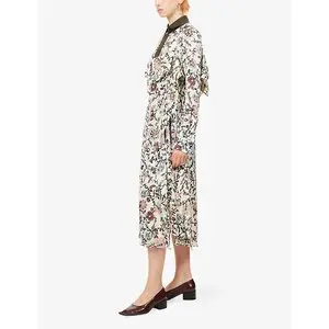 Sacai Floral-print Satin-collar Woven Midi Dress