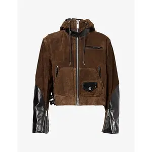 Sacai Panelled Leather And Suede Zip-up Hoodie