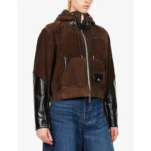 Sacai Panelled Leather And Suede Zip-up Hoodie