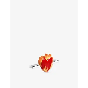 POUBEL Sterling Silver And Enamel Heart On Fire Charm