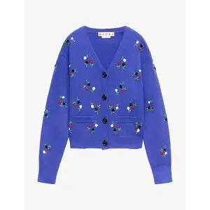 Marni Flower-embroidery Wool And Cashmere Cardigan - Flb59