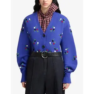 Marni Flower-embroidered Wool And Cashmere Cardigan