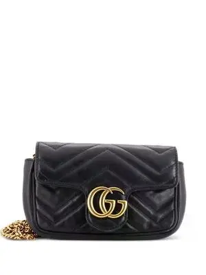 Gucci Matelassé Leather Super Mini Crossbody Bag - Black
