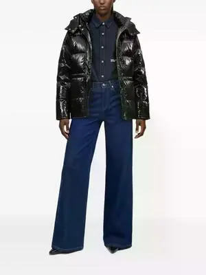 Karl Lagerfeld Hooded Puffer Jacket With Glossy Finish - Black