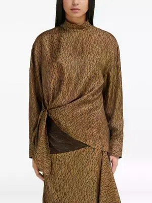 FERRAGAMO Silk Shirt With Side Knot Detailing - Brown