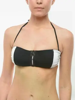 Karl Lagerfeld Logo-print Front-zip Bikini Top