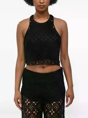 Off-White Crochet-knit Halter Neck Cropped Top - Black