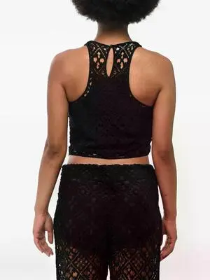 Off-White Crochet-knit Halter Neck Cropped Top - Black
