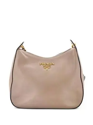 Prada Vitello Daino Striped Strap Zip Hobo Crossbody Bag