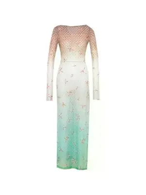 Missoni Long Cover-up Dress In Lamé Viscose With Dégradé Spiderweb Motif And Embroidery - Neutrals