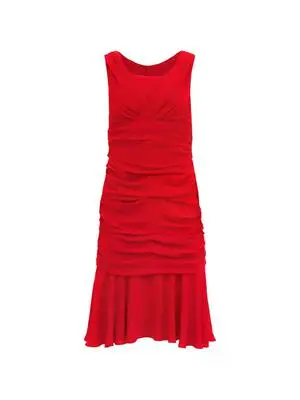 Dolce & Gabbana Draped Midi Silk Dress - Red