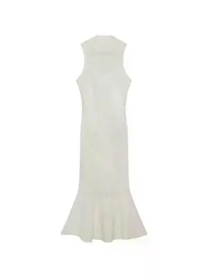 Simkhai Ivory Mesh-knit Mock Neck Sleeveless Flared Hem Dress
