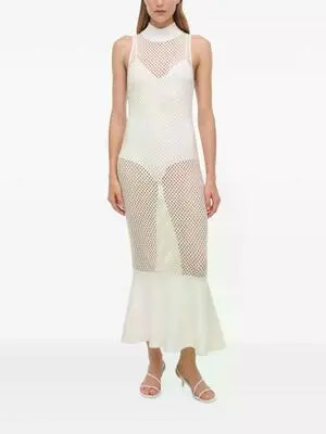Simkhai Ivory Mesh-knit Mock Neck Sleeveless Flared Hem Dress