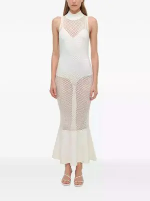 Simkhai Ivory Mesh-knit Mock Neck Sleeveless Flared Hem Dress