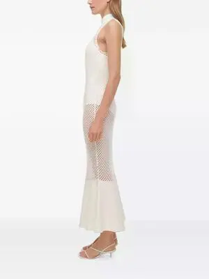 Simkhai Ivory Mesh-knit Mock Neck Sleeveless Flared Hem Dress