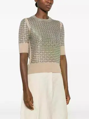 Ermanno Scervino Sequin-embellished Checkered Wool Sweater