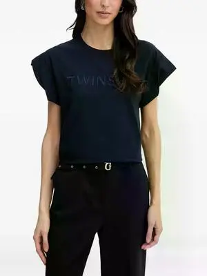 TWINSET Logo-embroidered Cap-sleeve T-shirt - Blue